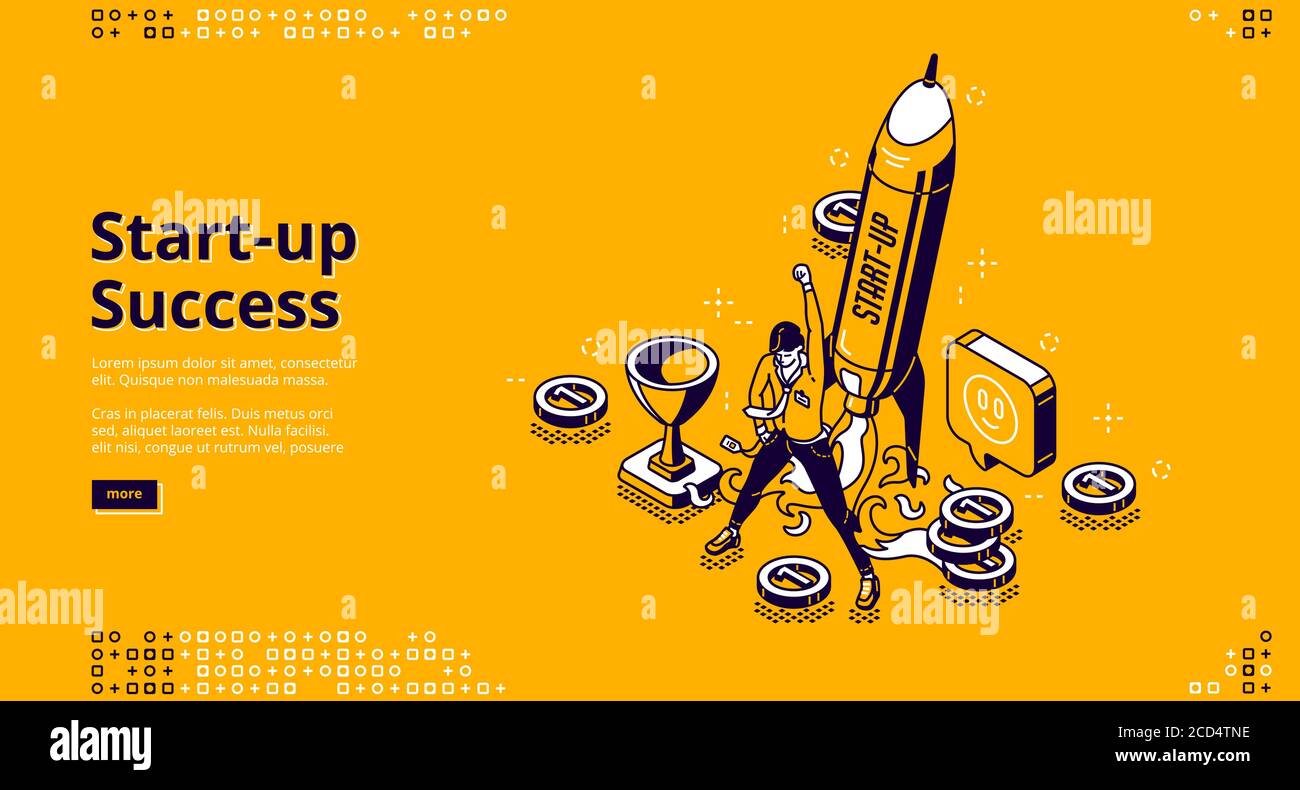 Startup success isometric landing page. Successful businessman launch ...