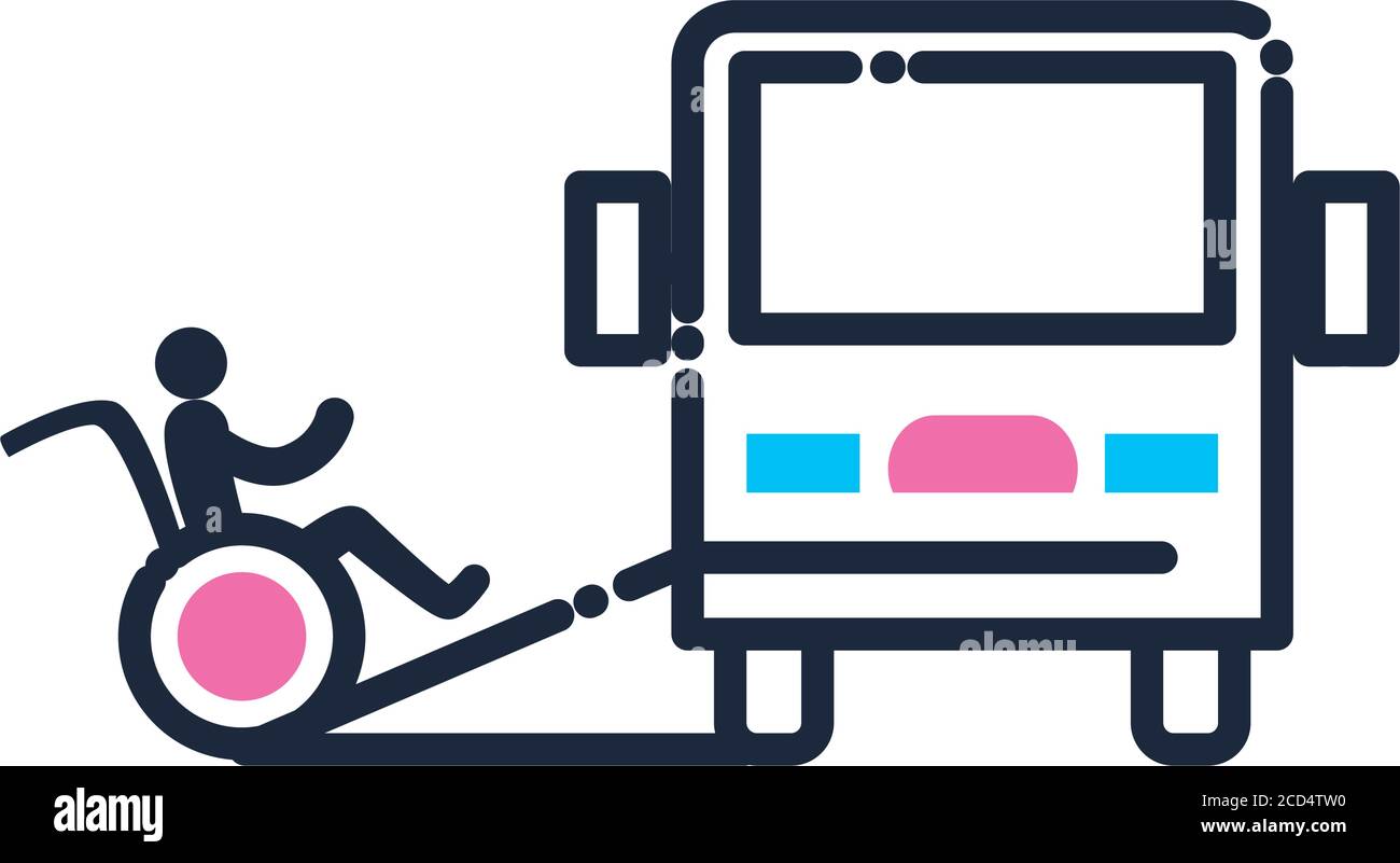 bus and man on wheelchair on ramp line and fill style icon of ...