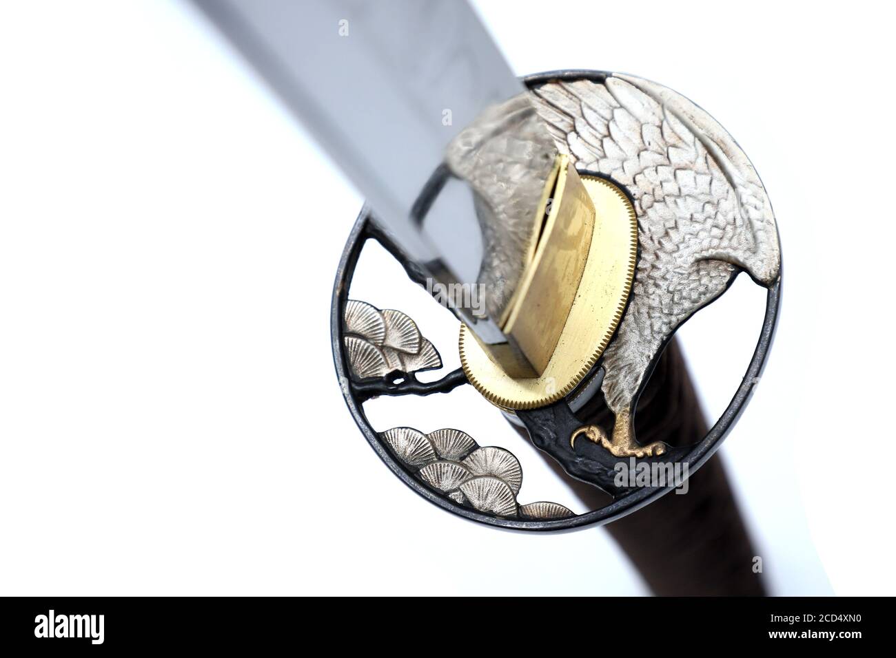 Tsuba : hand guard of Japanese sword made of steel isolated in white ...