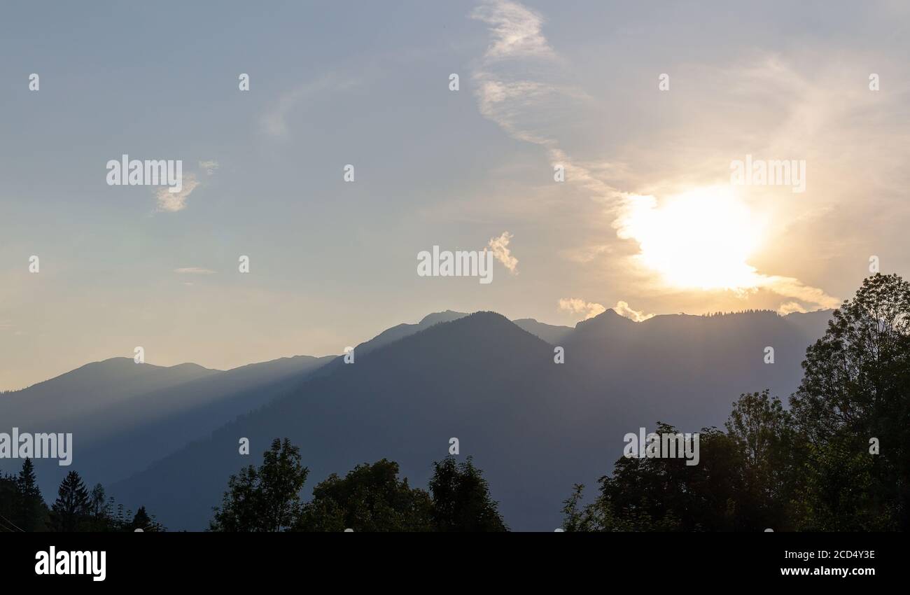 Alps mountain silhouette with sunset sky. Austria landscape Stock Photo ...