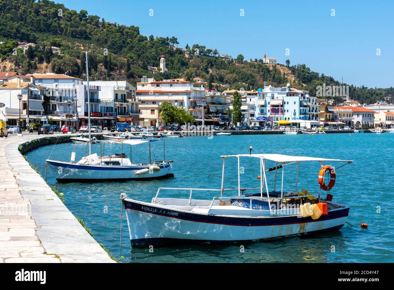 the harbour wall and seafront at zakynthos zante town on the greek ...