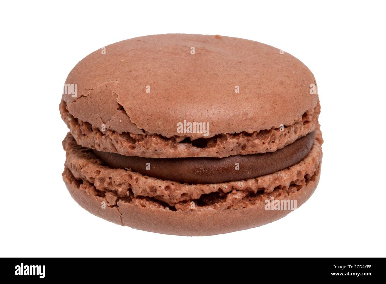 Macaron isolated. Close-up of a single original french brown chocolate ...