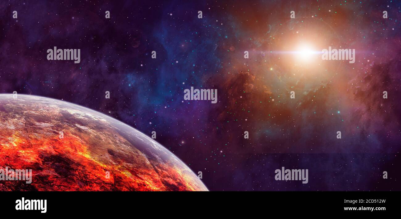 Space panoramic background. Cracked planet in colorful nebula. Elements ...