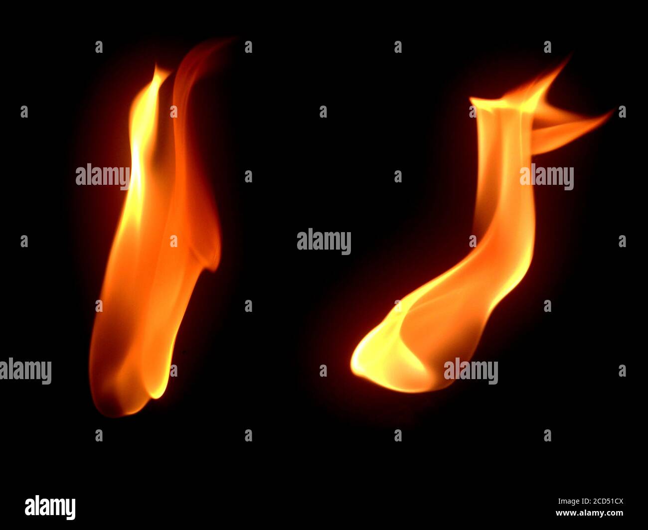 Two Burning Fire Flames on Black Isolated Background Stock Photo - Alamy