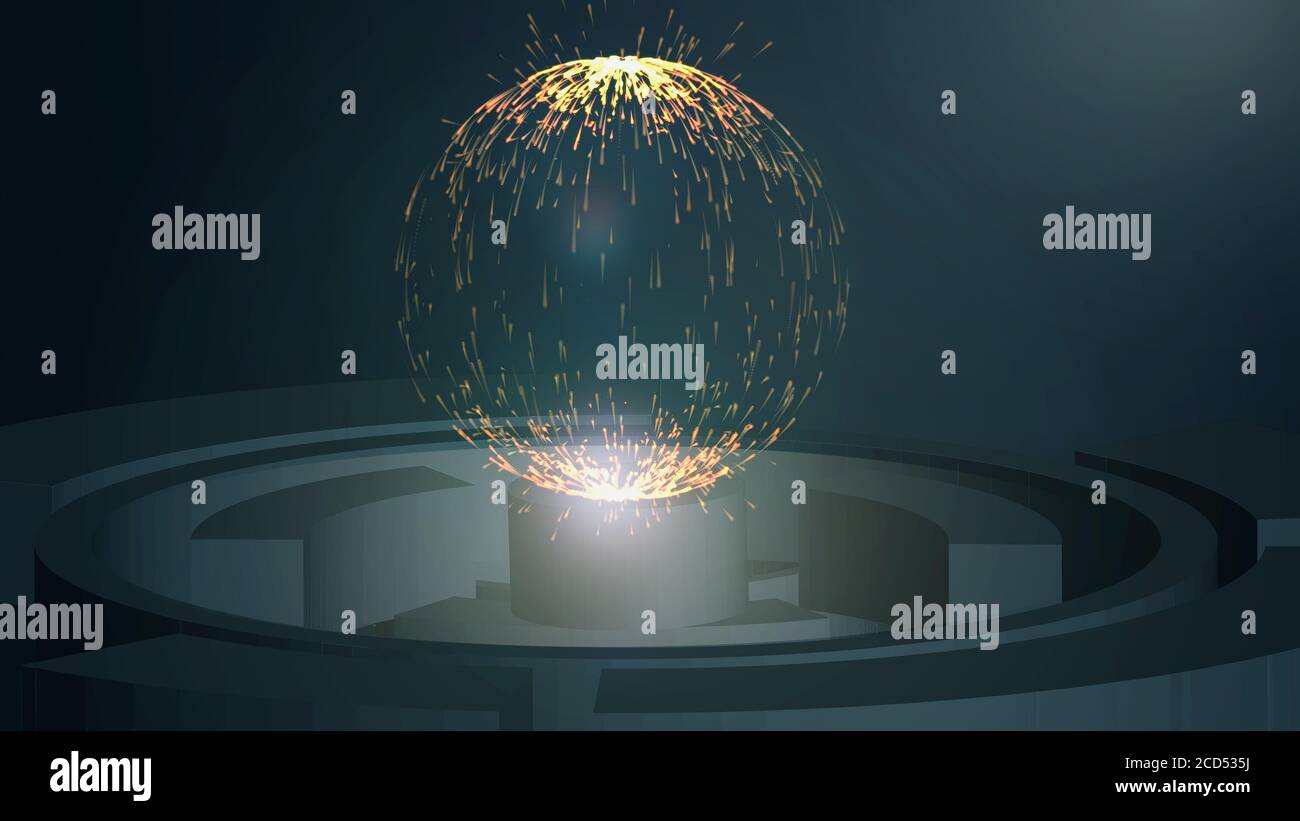 Orange particle ball on HUD background. Abstract 3D illustration Stock ...