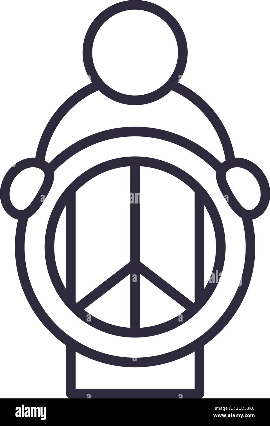 man with peace and love line style icon design of Hippie art and ...