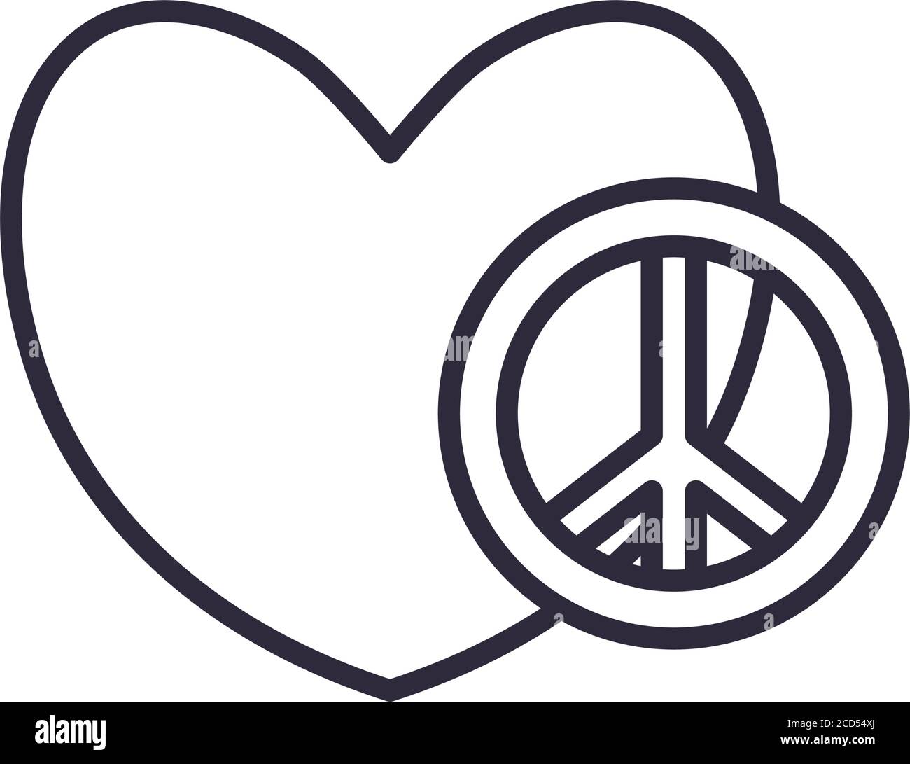 peace and love with heart line style icon design of Hippie art and ...