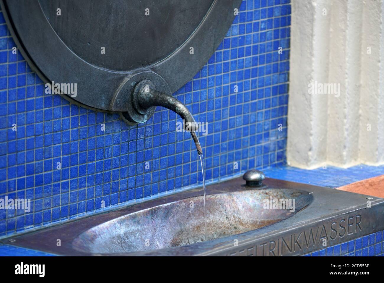 Shot of drinking water fountain with flowing water in a health resort ...