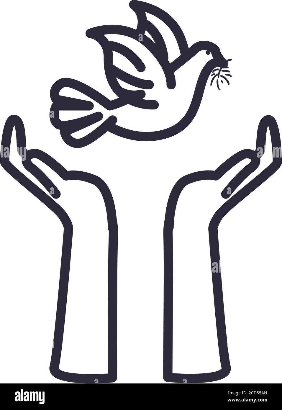 dove over hands line style icon design, Freedom peace and nature theme ...