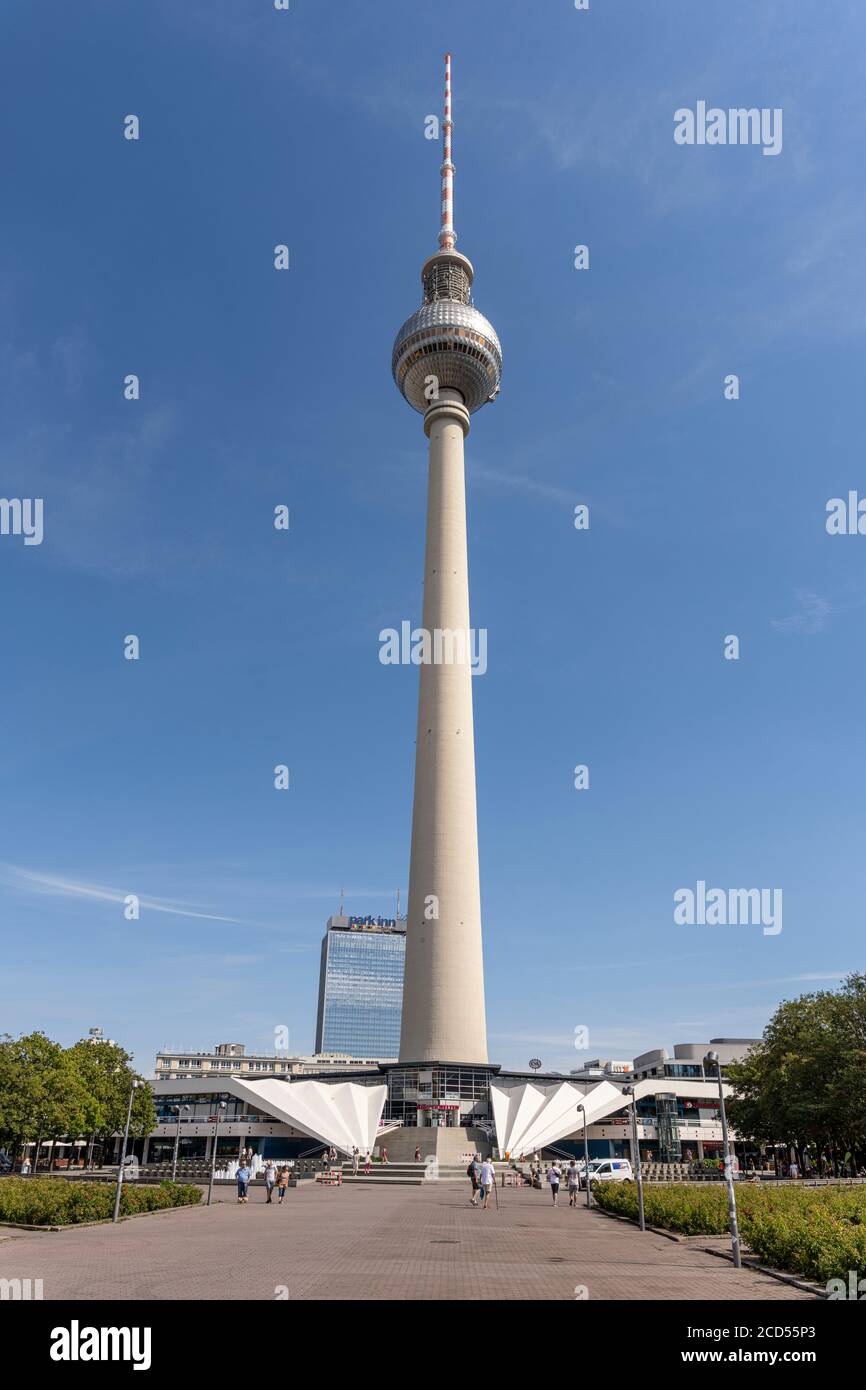 The TV Tower, known as the Fernsehturm in German, at Alexanderplatz in ...