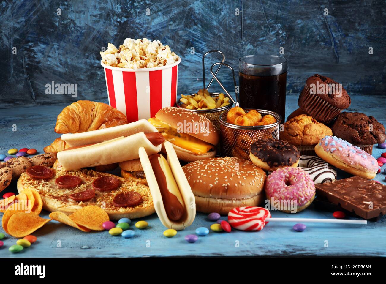 Unhealthy products. food bad for figure, skin, heart and teeth ...