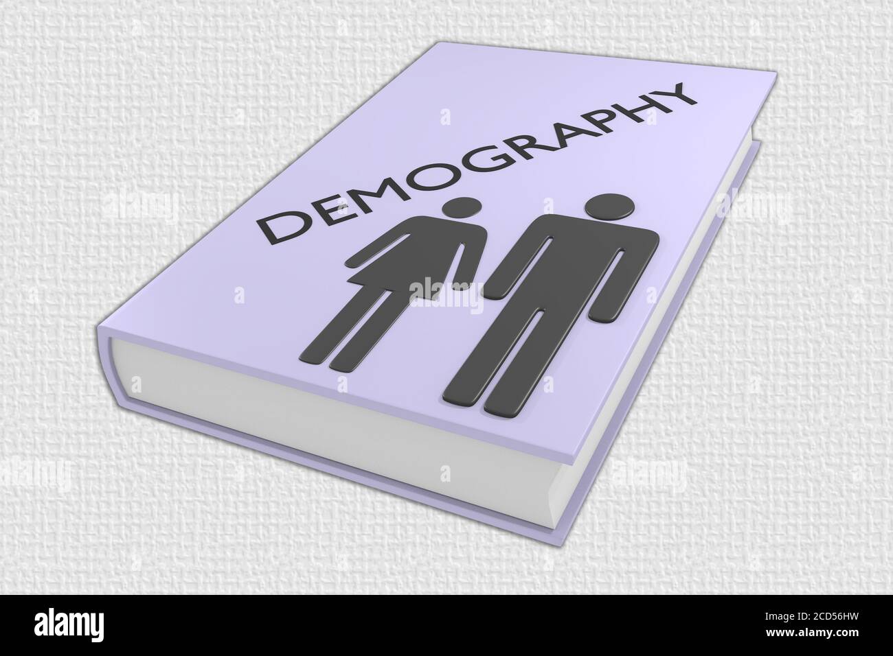 3D illustration of DEMOGRAPHY script on a book along with two human ...