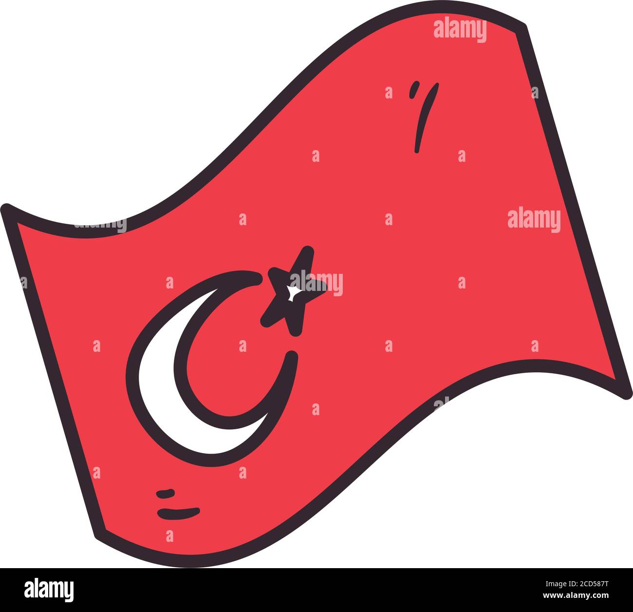 Turkish flag line and fill style icon design, Turkey culture travel and ...