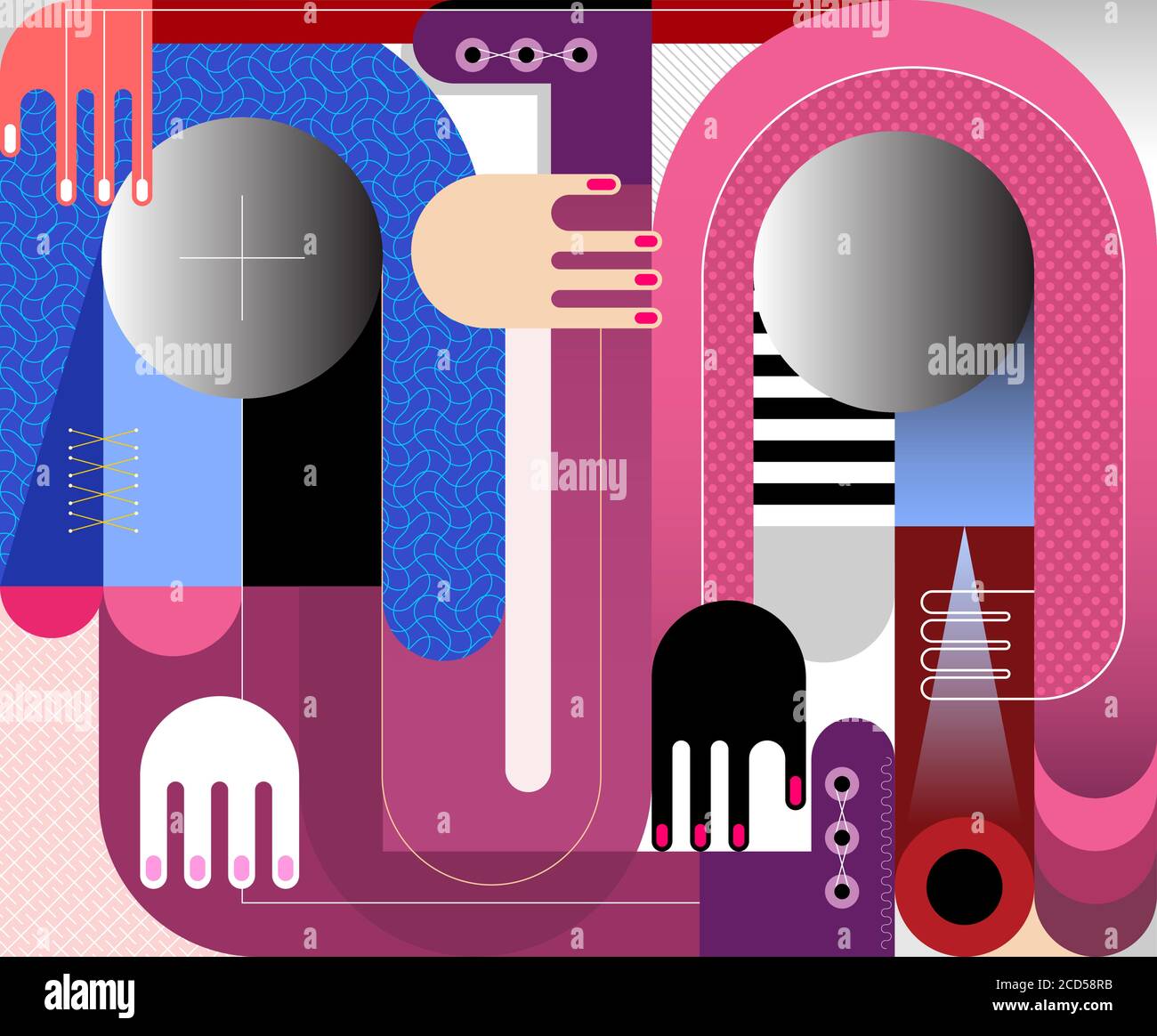 Two people doing a warm up and stretching. Modern abstract art vector ...