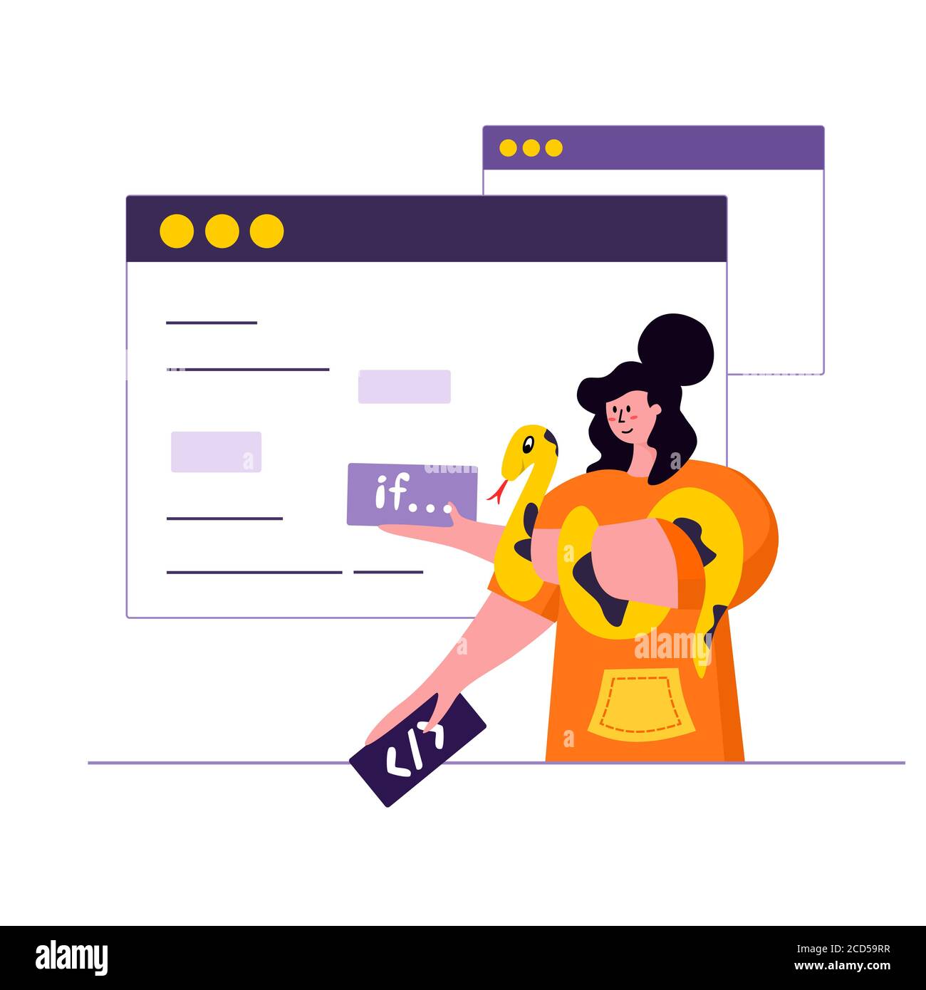 Python code language sign. Programming coding and developing concept ...