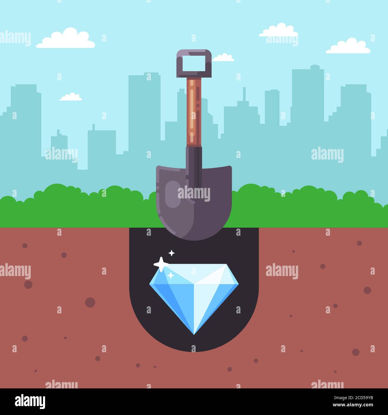seek treasures in the ground. dig up a diamond in the soil with a ...