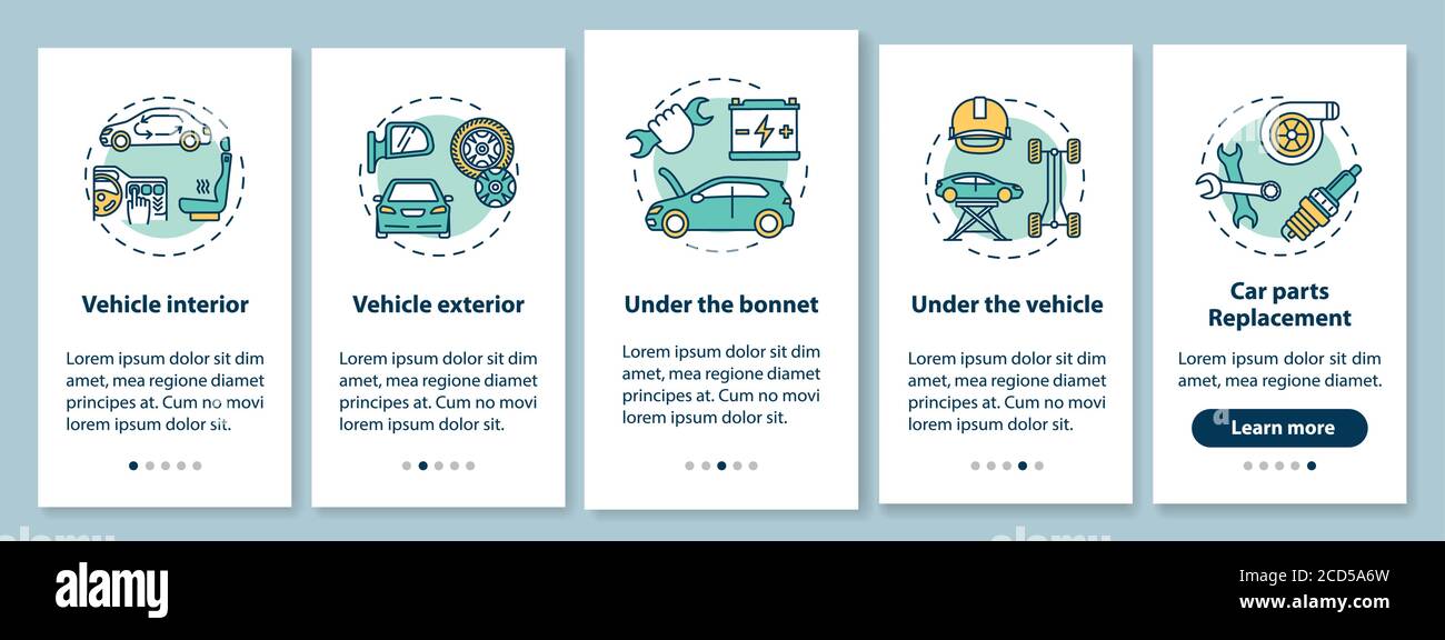 Car service types onboarding mobile app page screen with concepts Stock ...