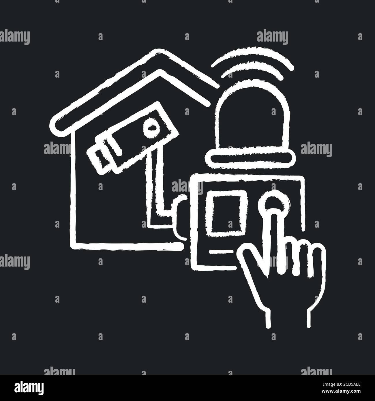 Home alarm system chalk white icon on black background Stock Vector ...