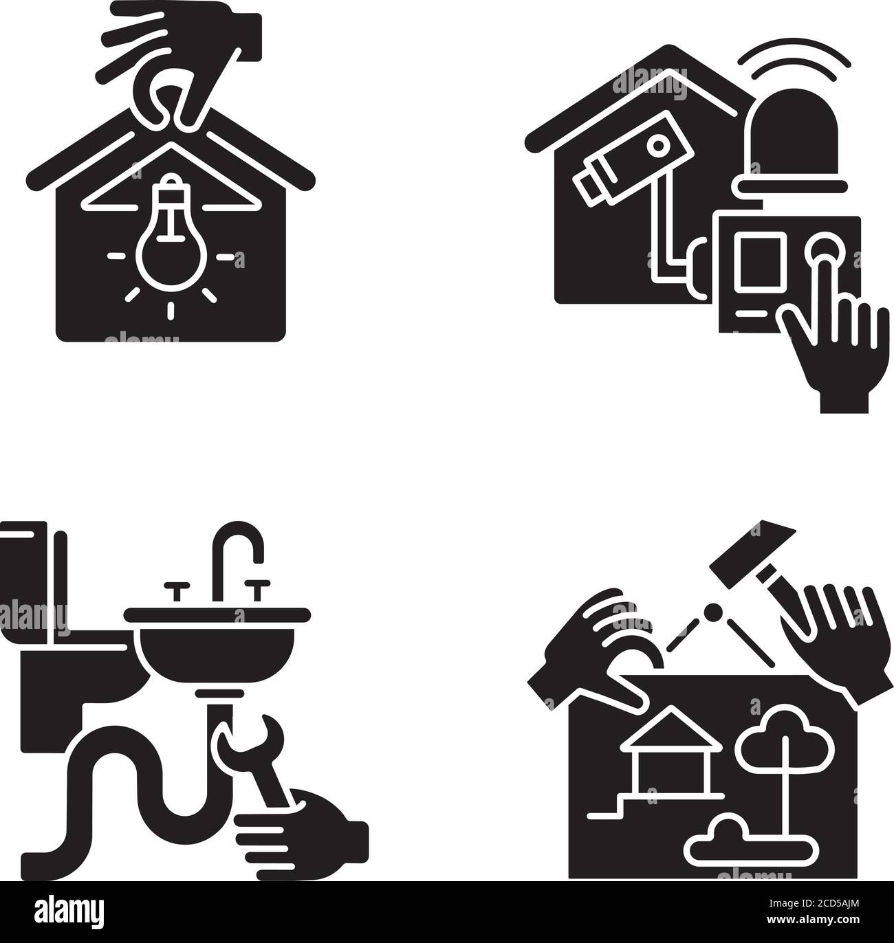 House maintenance black glyph icons set on white space Stock Vector ...