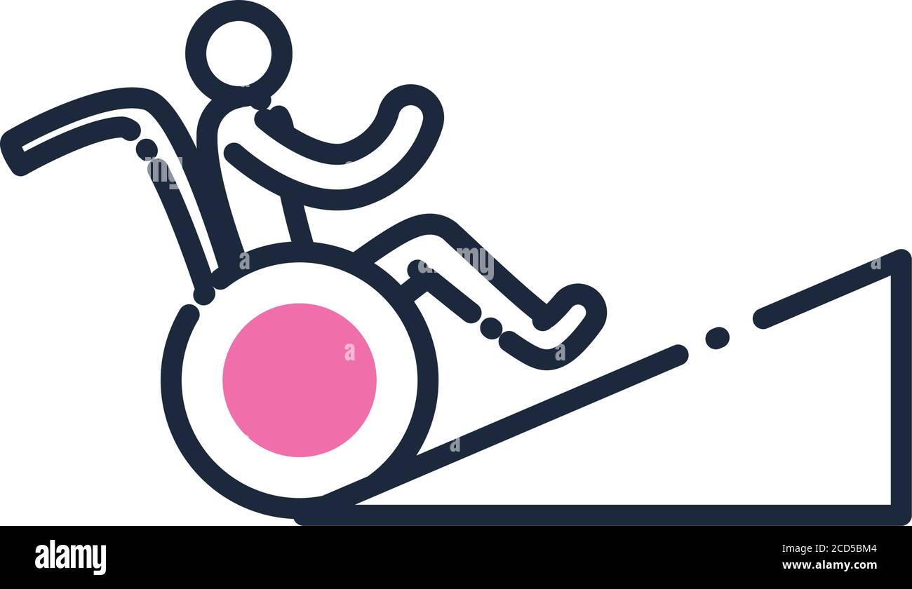 man on wheelchair on ramp line and fill style icon of Handicapped ...