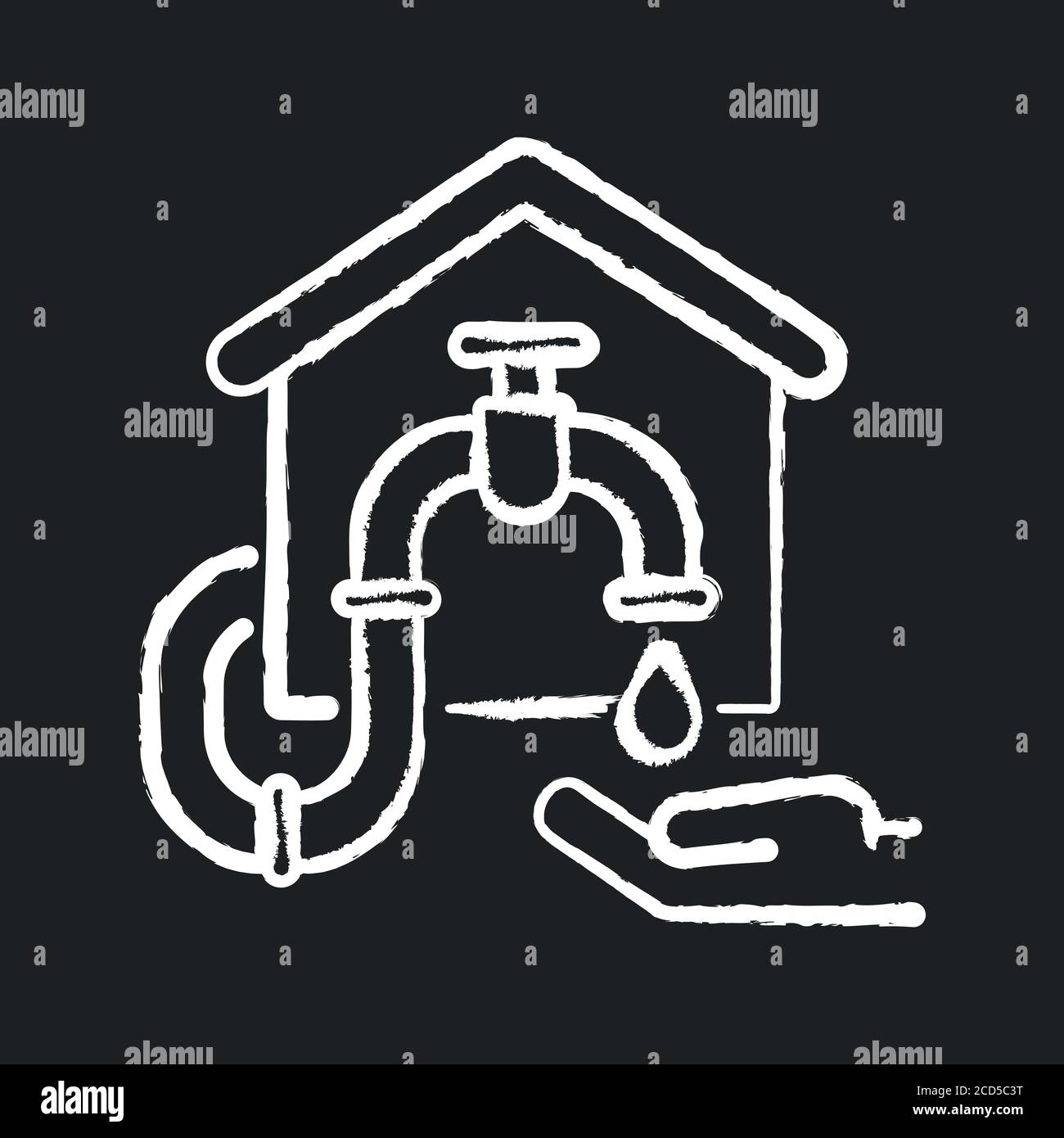Water connection chalk white icon on black background Stock Vector ...