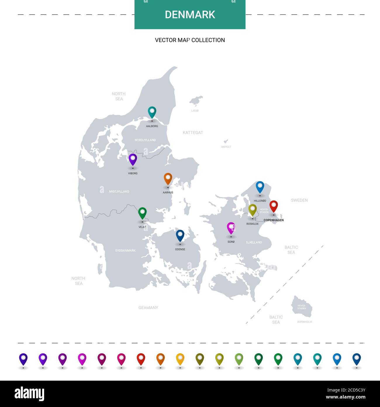 Denmark map with location pointer marks. Infographic vector template ...