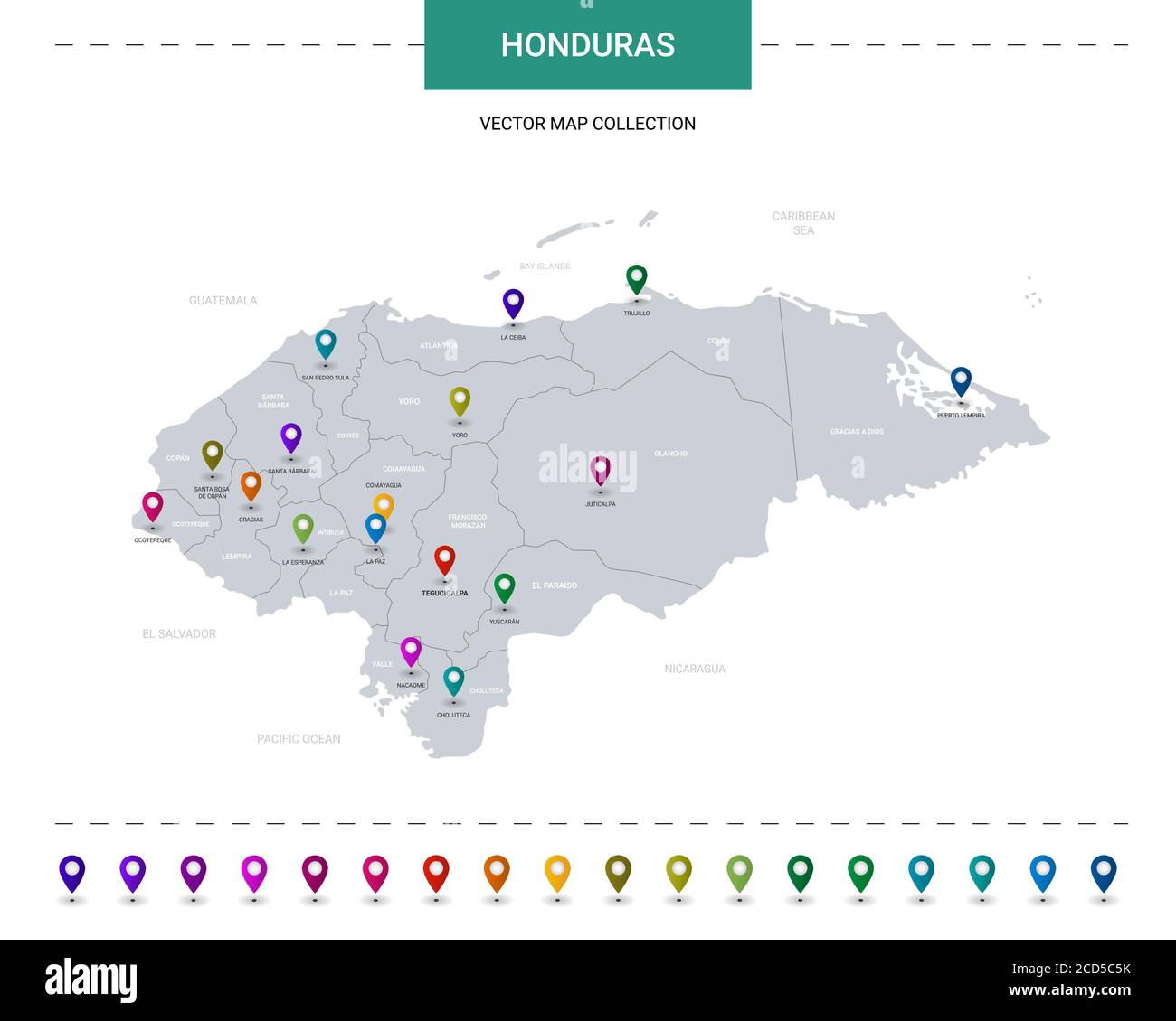 Honduras map with location pointer marks. Infographic vector template ...