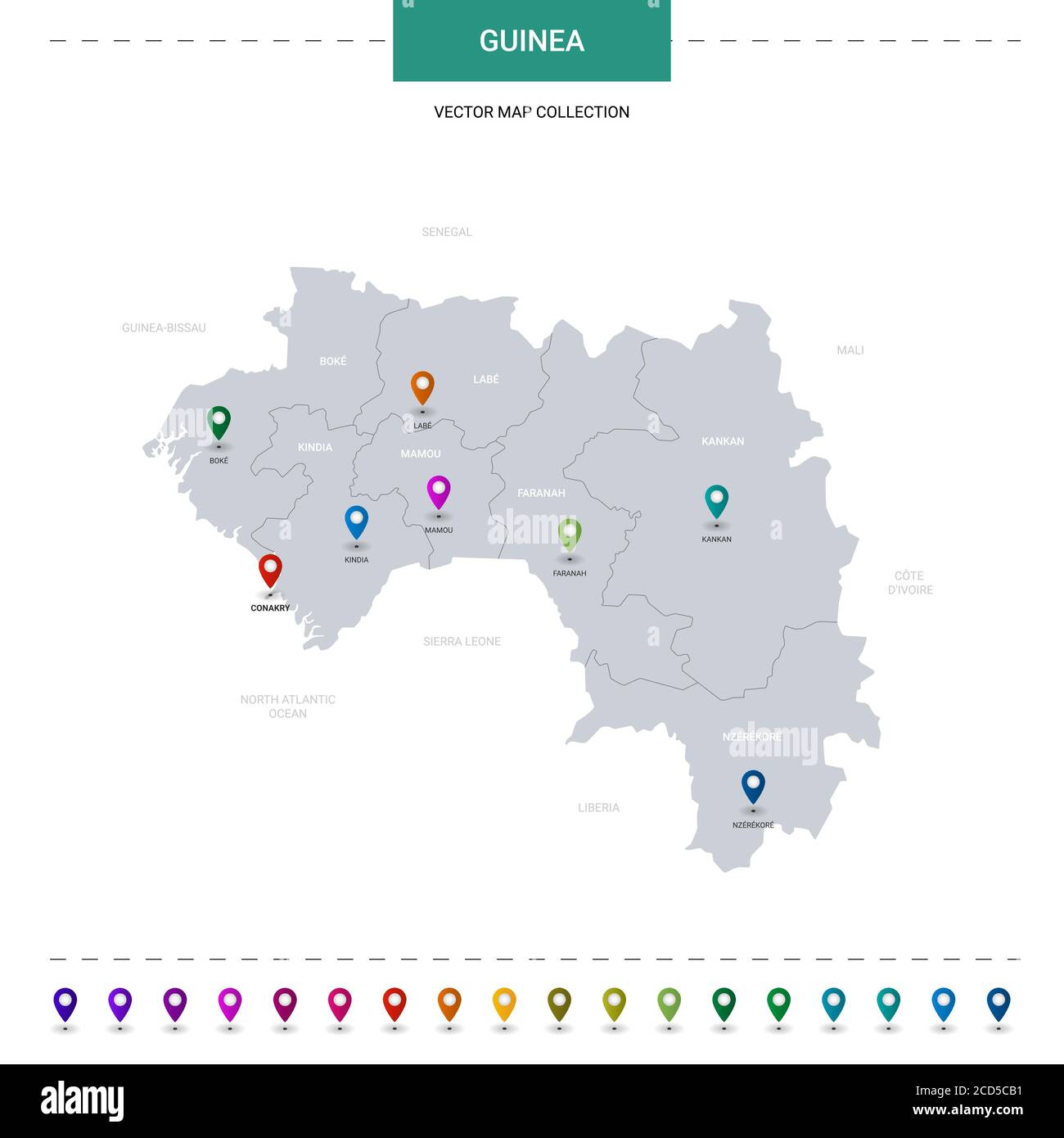 Guinea map with location pointer marks. Infographic vector template ...