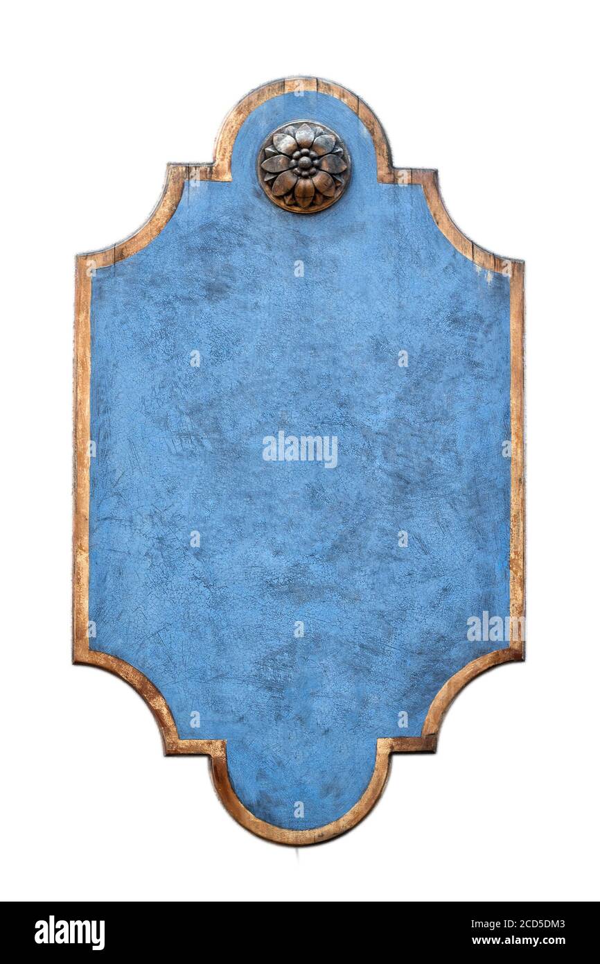 Blue figured plaque on a brick wall. Isolate on white background Stock ...