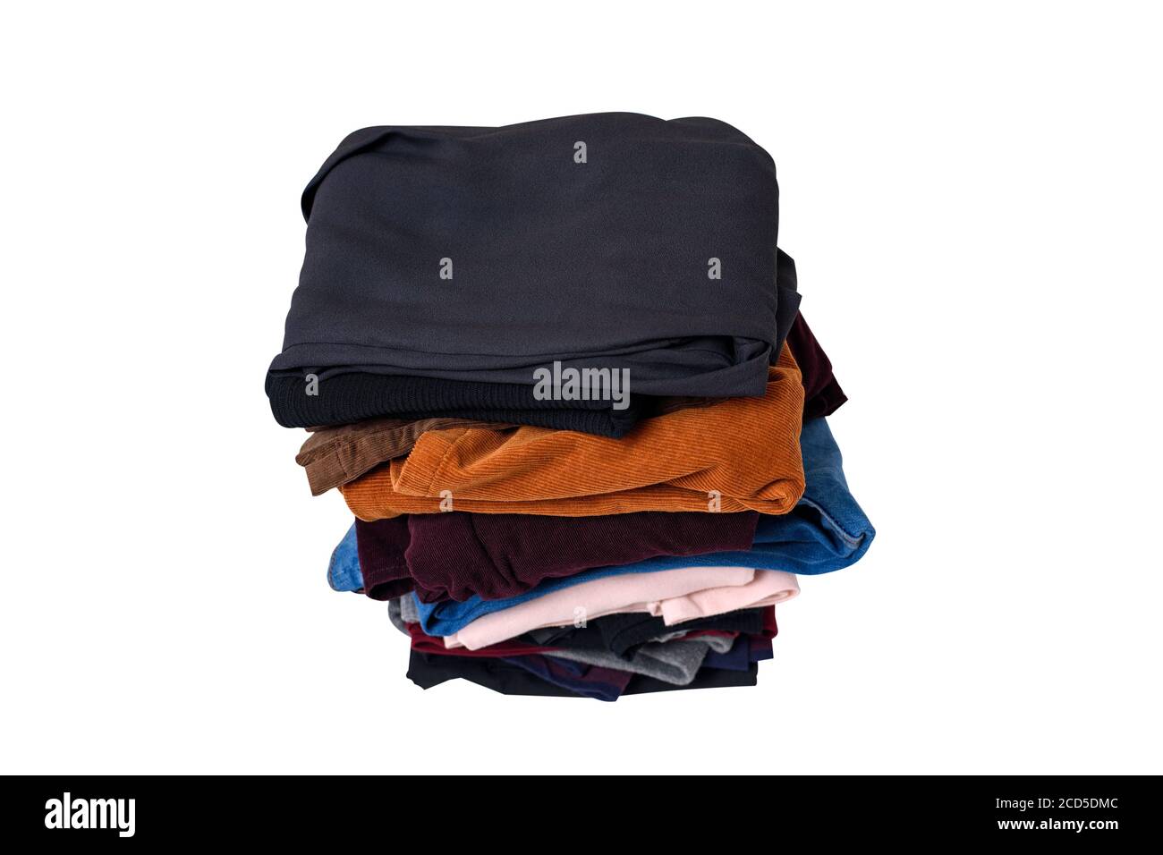 Stack of multi-colored stacked things flat lay. Fashion concept ...