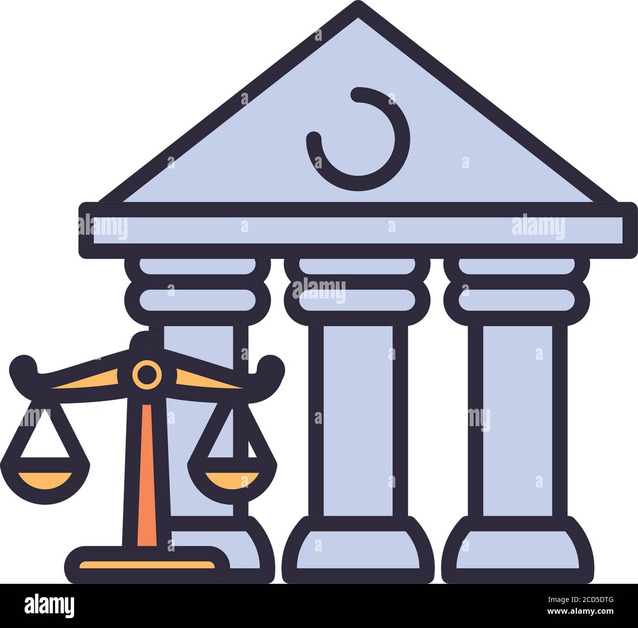 balance scale and court building line and fill style icon design, Law ...