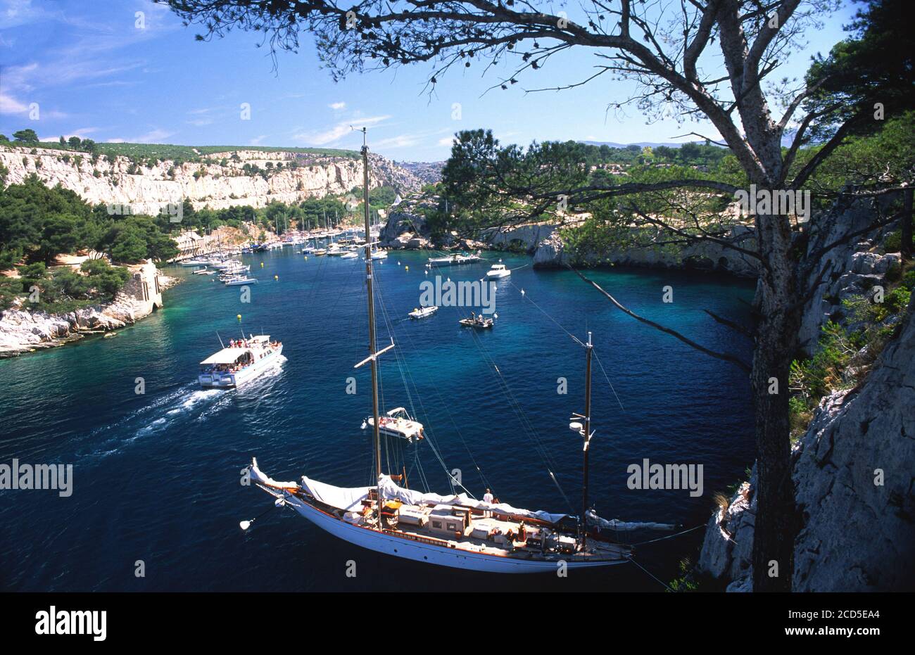 Boats moored in the calanque of Port Miou Cassis Stock Photo - Alamy