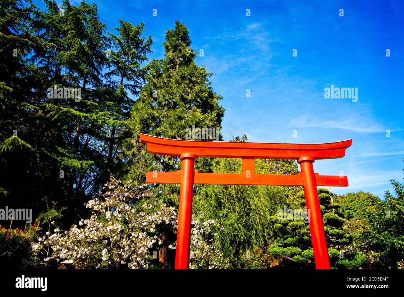 Red Japanese torii gate, Oakland, California, USA Stock Photo - Alamy