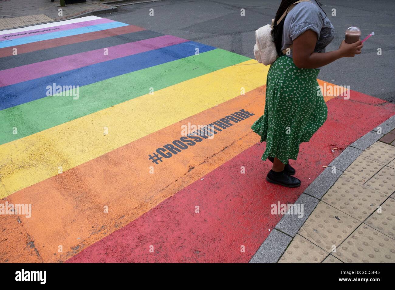 Pedestrians walk across a rainbow colored crossing on 24th August 2020 ...