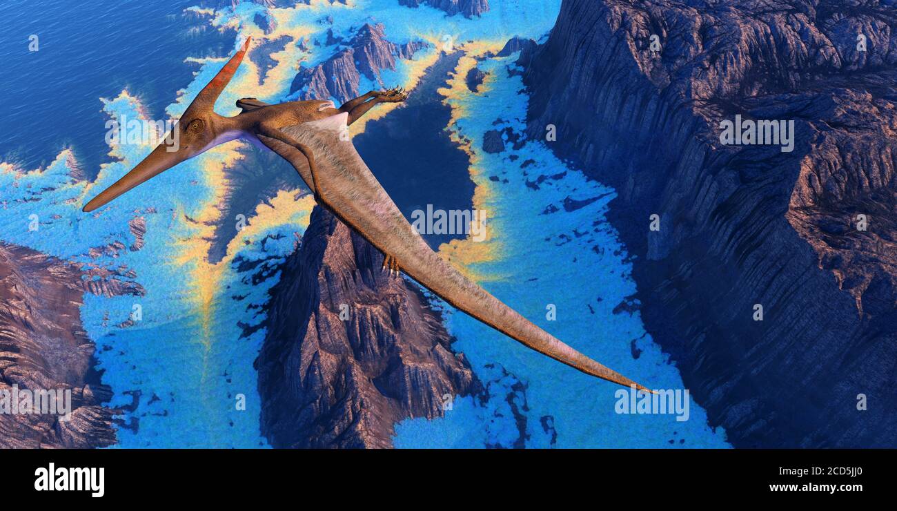Pteranodon Reptile - A single Pteranodon flies over coastal seas of ...