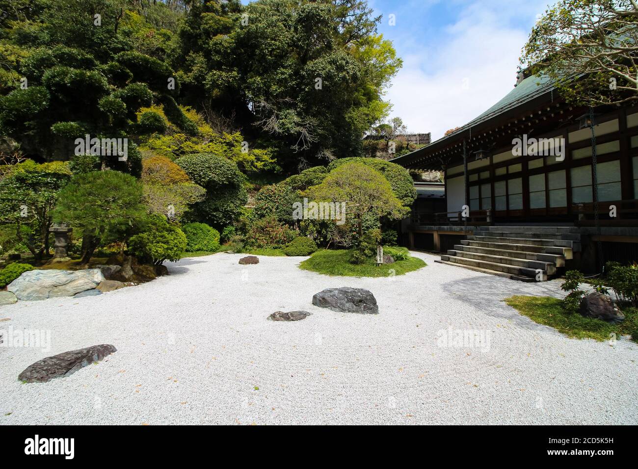 Kamakura, Japan - 2019-04-07 Decorative garden In the zen temple of ...