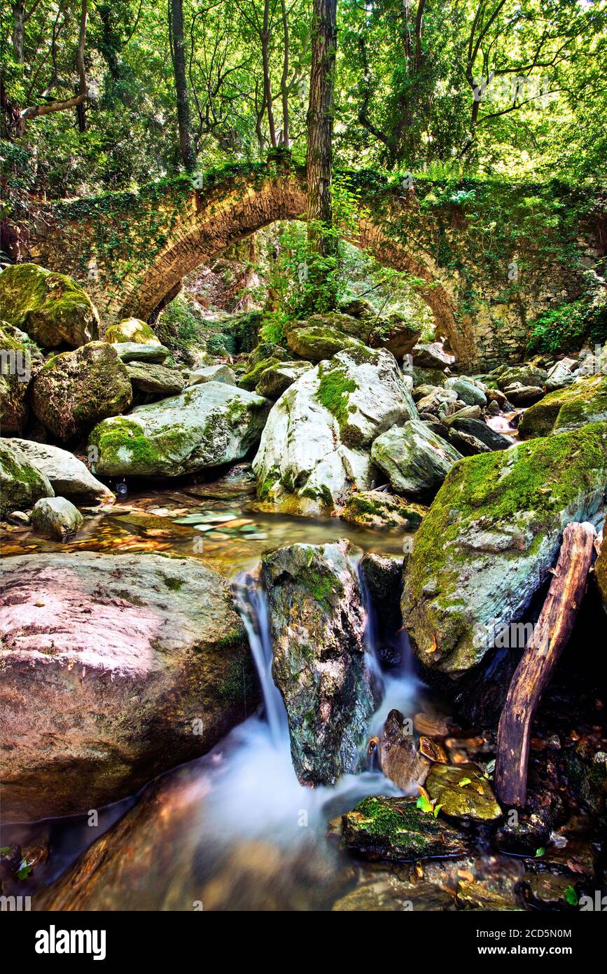 The old stone bridge (constructed in 1787) close to Tsangarada village ...