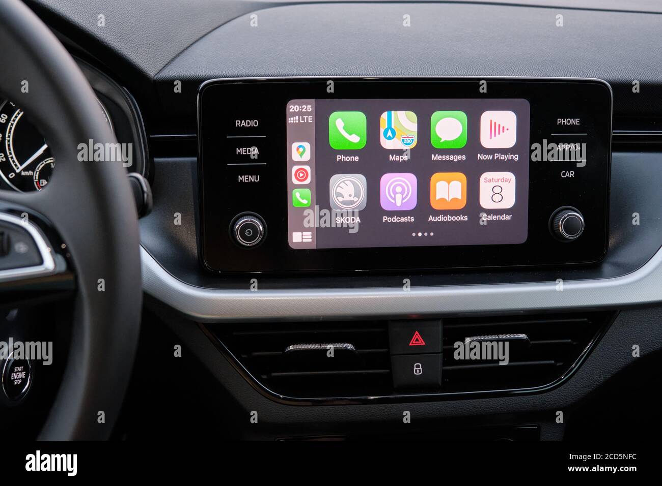 Apple CarPlay screen in the car dashboard main menu. Entertainment in ...