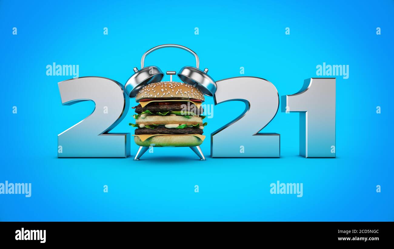 hamburger alarm clock concept 2021 New Year sign. 3d rendering Stock ...