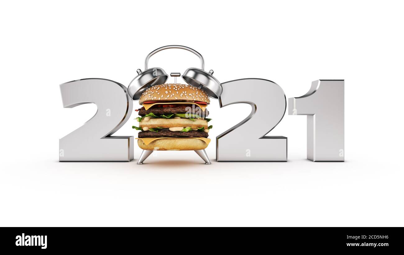 hamburger alarm clock concept 2021 New Year sign. 3d rendering Stock ...