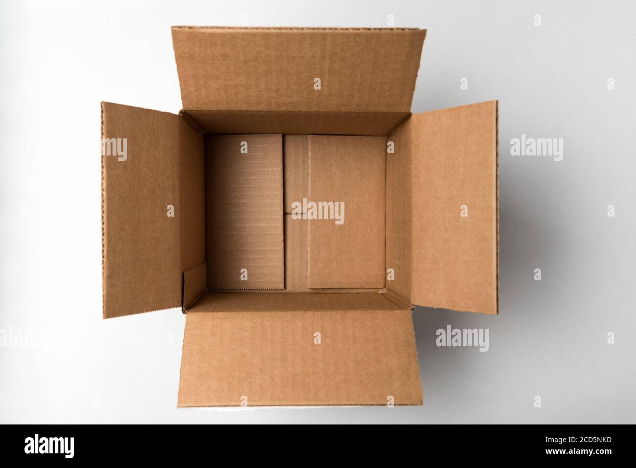 Square blank box opened on white background. Directly above Stock Photo ...