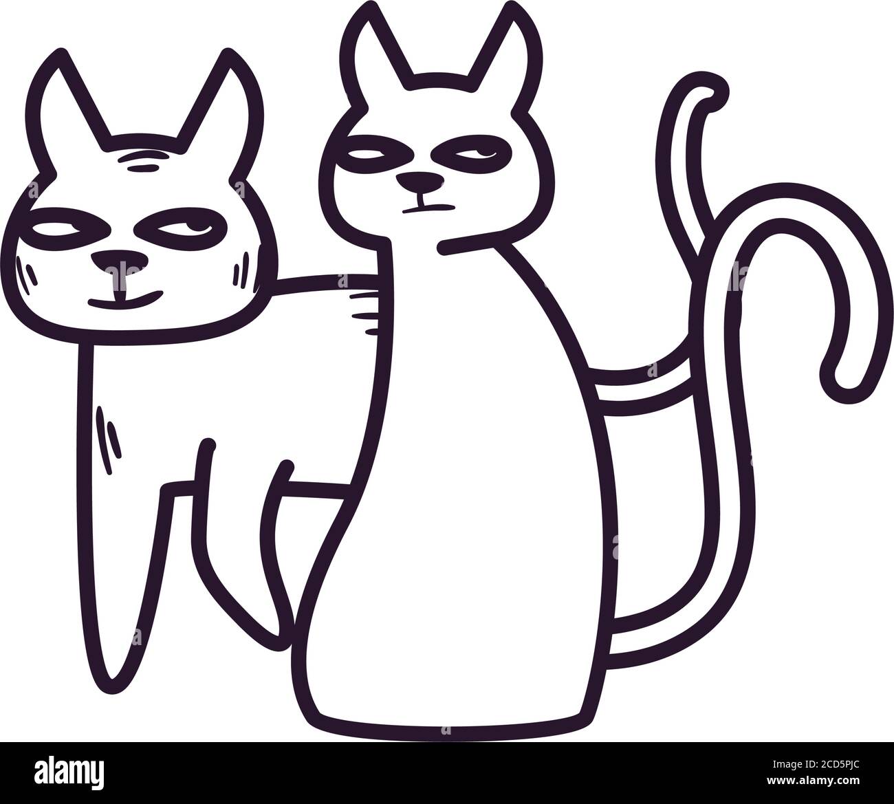 Cute cats cartoons free form line style icon design, Animal pet kitten ...