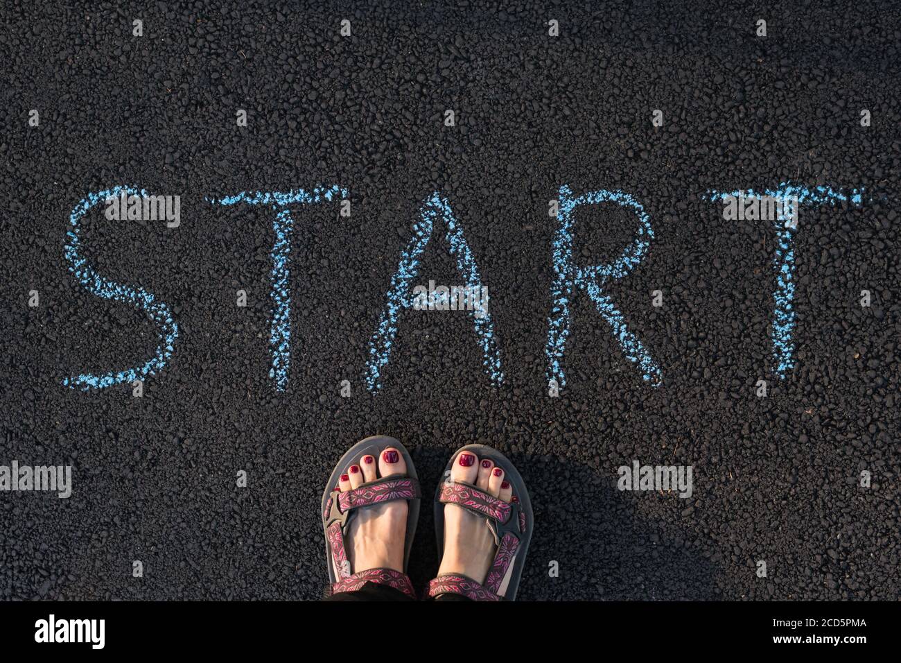 Selfie feet. Feet on the pavement next to start. Concept started Stock ...