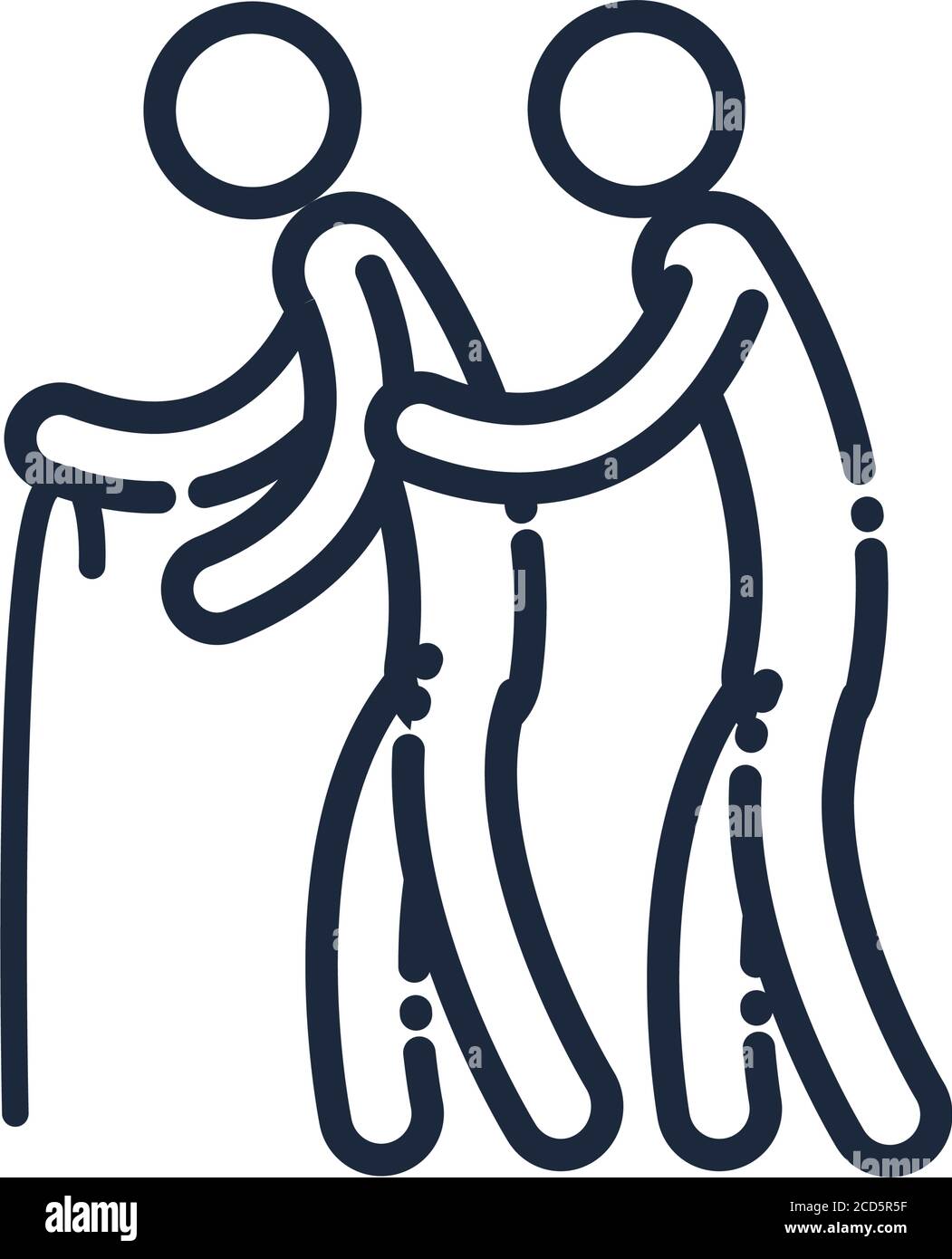 man helping other with cane line and fill style icon of Handicapped ...