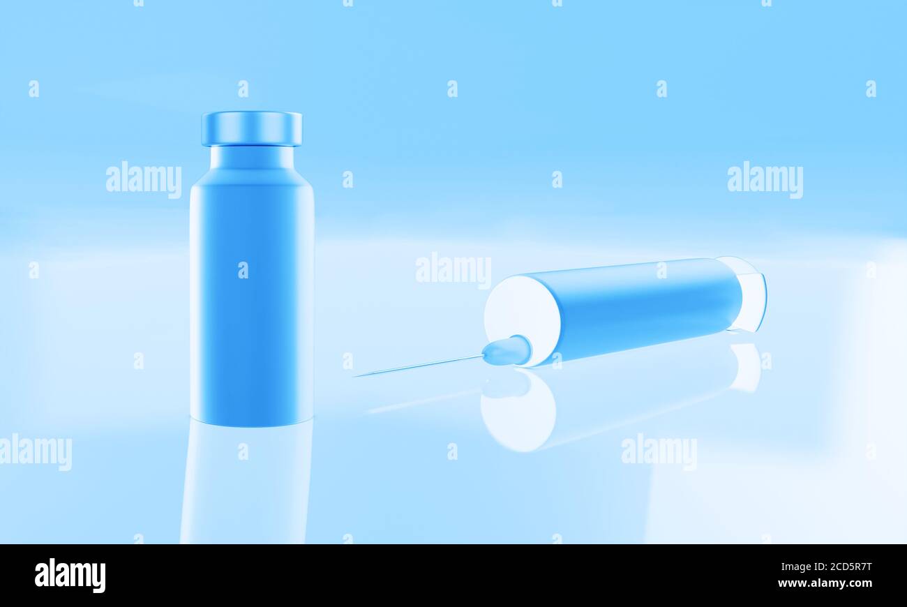 vial and plastic medical syringe with needle, vaccination concept ...