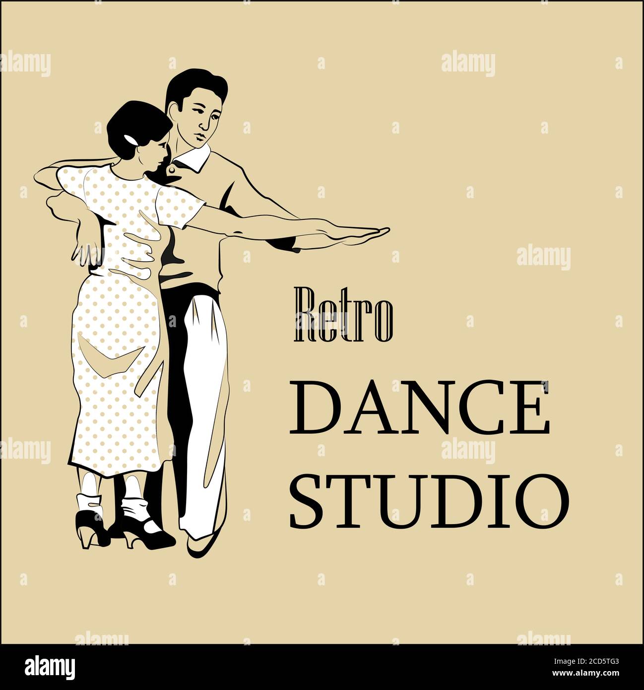 retro style dancing couple in 50th dresses vector graphic black and ...