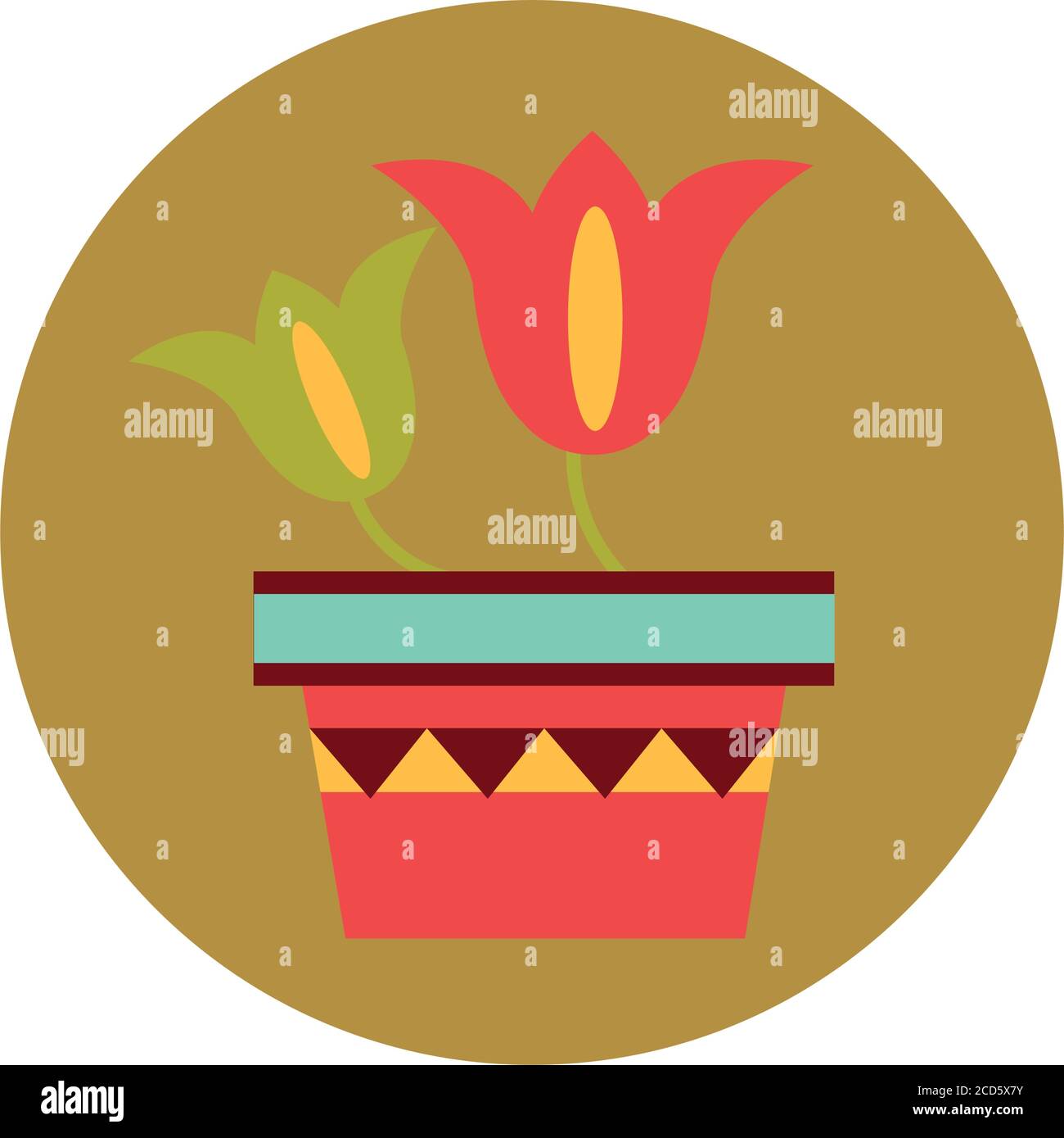 potted flowers ornate decoration block and flat icon vector ...