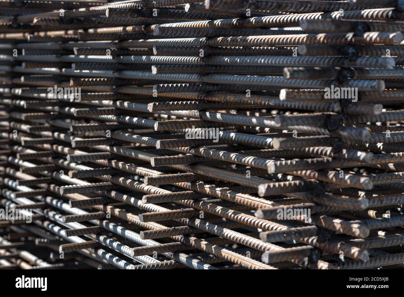 Steel bar iron wire in factory. Reinforcing metal mesh, iron grid ...