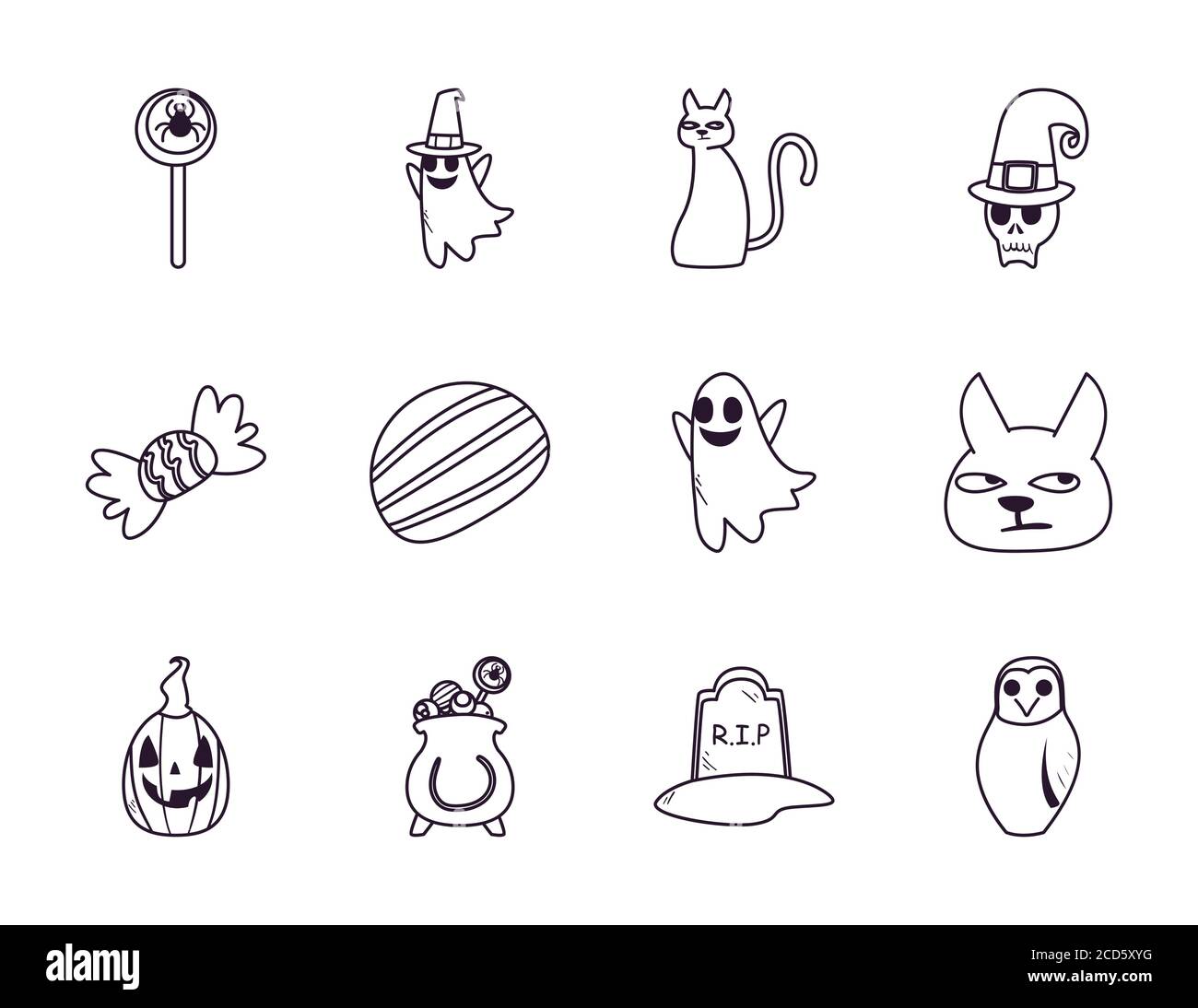 Halloween free form line style set icons design, Holiday and scary ...
