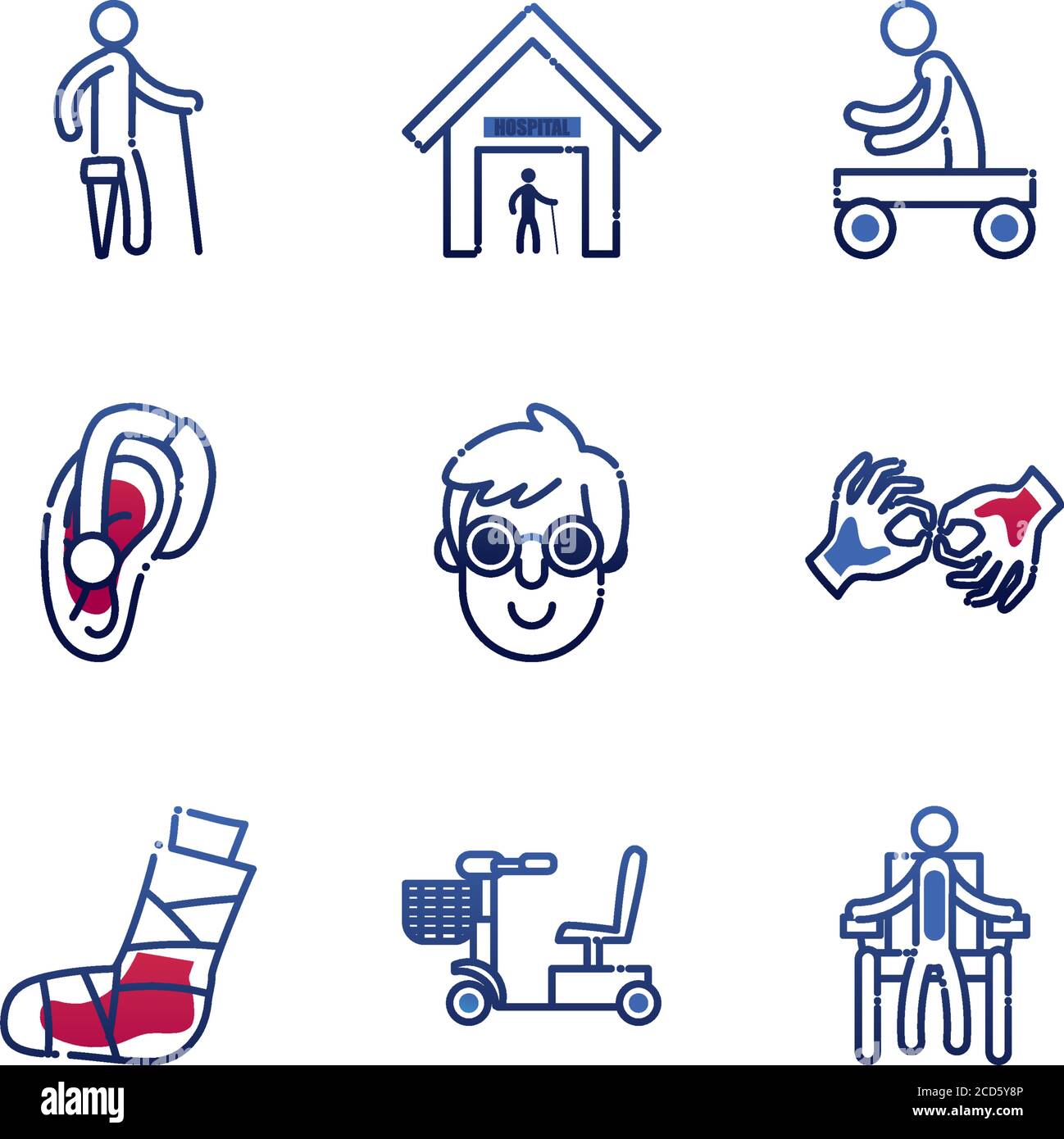 man with cane and leg prosthesis gradient style icon of Handicapped ...